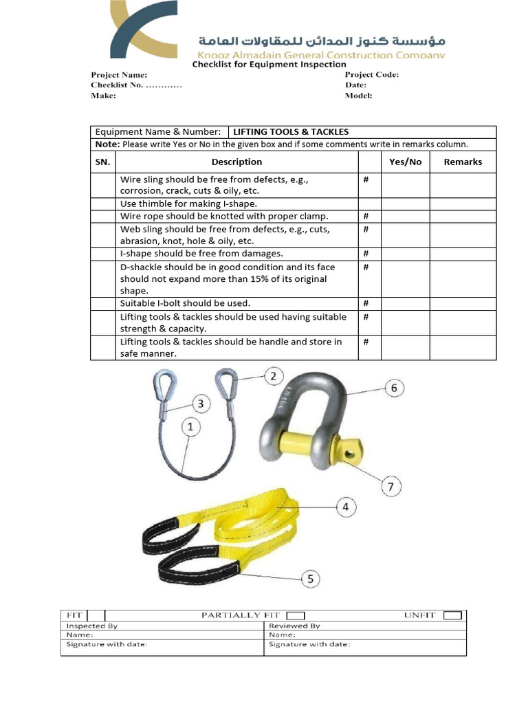 Lifting Tools Safety Checklist | PDF