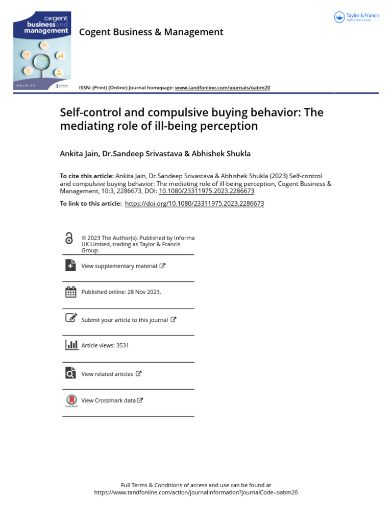 Self-Control and Compulsive Buying Behavior The Mediating Role of Ill ...