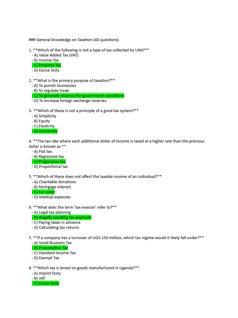 Taxation Knowledge Quiz: 50 Questions | PDF | Taxes | Income Tax