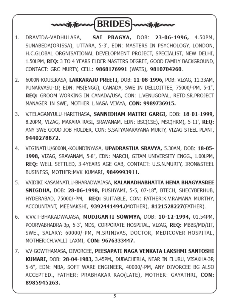 Sri Lalitha Kameswari Parichaya Vedika 01 09 2024 BRIDES 2 3 | PDF ...