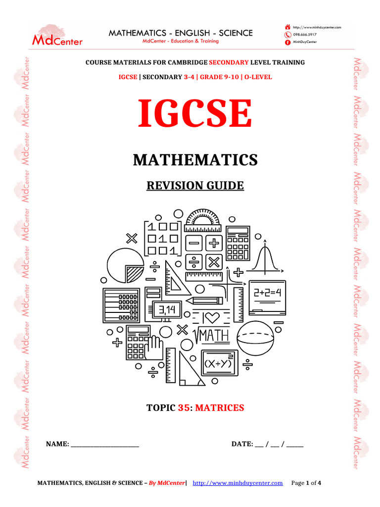 IGCSE Math Revision Guide - Topic 35 MATRICES | PDF