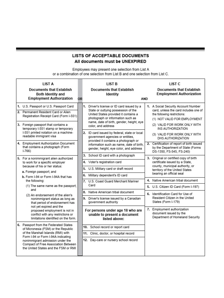I-9 - Acceptable Documents | PDF | Identity Document | Passport