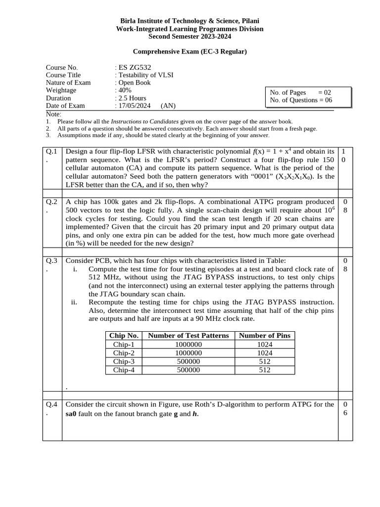 Es ZG532 Ec-3r Second Sem 2023-2024 4 | PDF | Digital Electronics | Computer Engineering