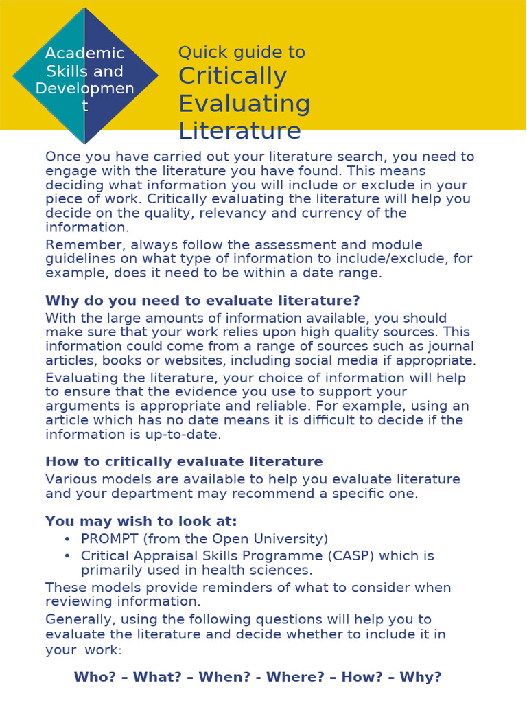 Critically Evaluating Literature | PDF | Cognition