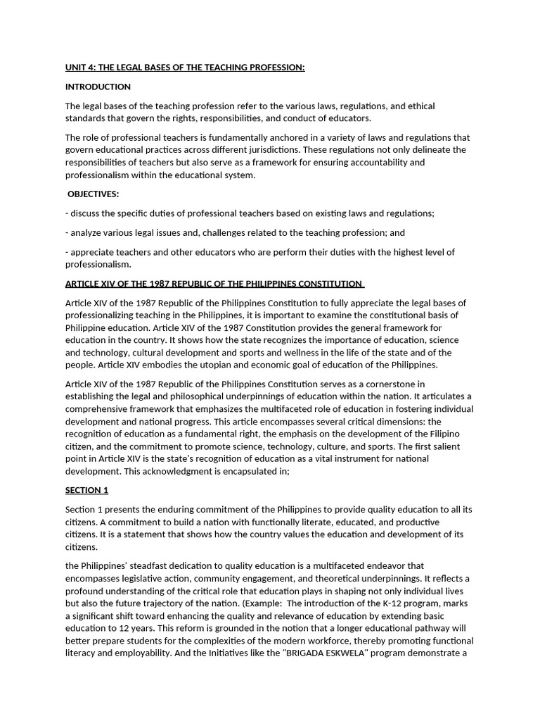 Unit 4 Article Xiv of The 1987 Republic of The Philippines Constitution ...