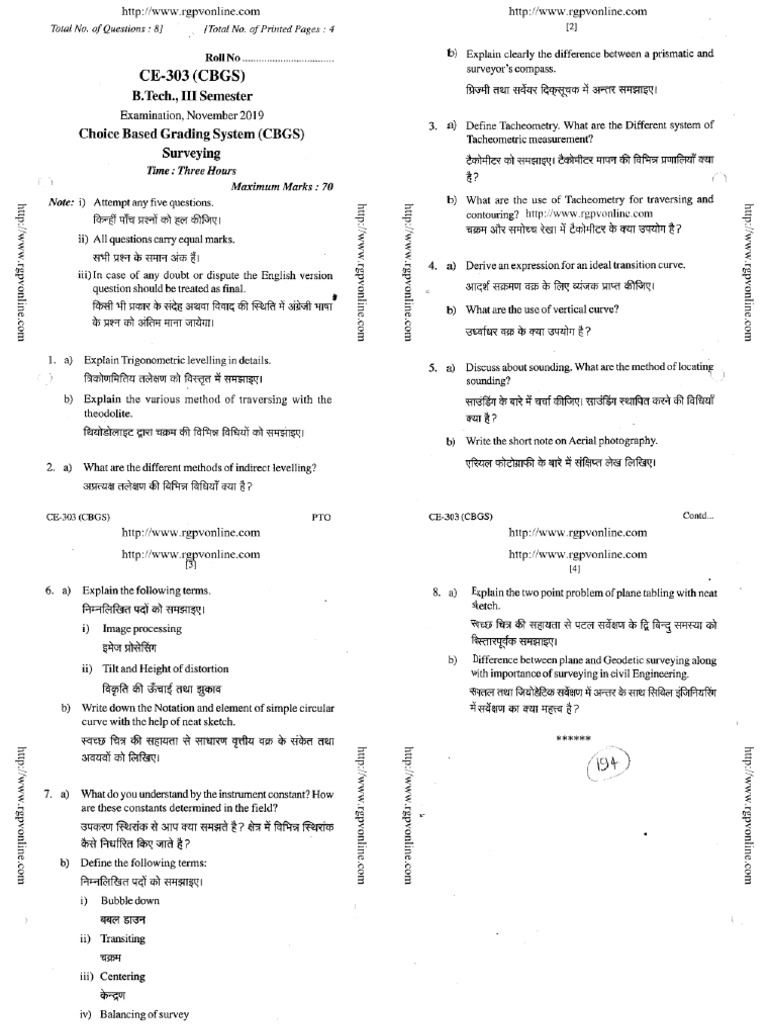 Ce 303 Surveying Nov 2019 | PDF