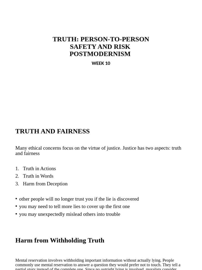 Truth Saftey and Postmodernism Week 10 Hum 151 | PDF | Risk | Attitude ...