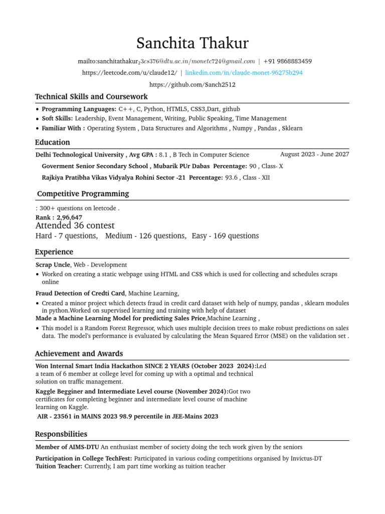 RenderCV EngineeringResumes Theme 1 | PDF