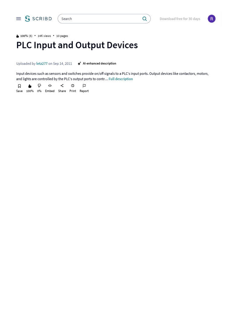 PLC Input and Output Devices - PDF - Switch - Programmable Logic Controller | PDF