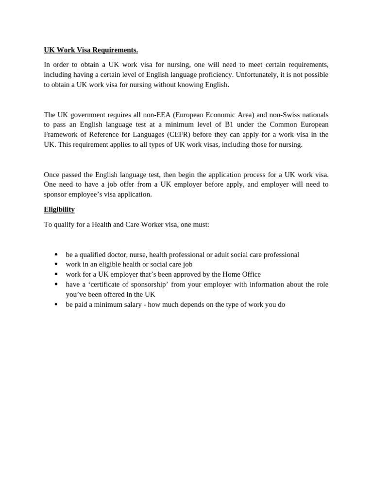 UK Work Visa Requirements | PDF