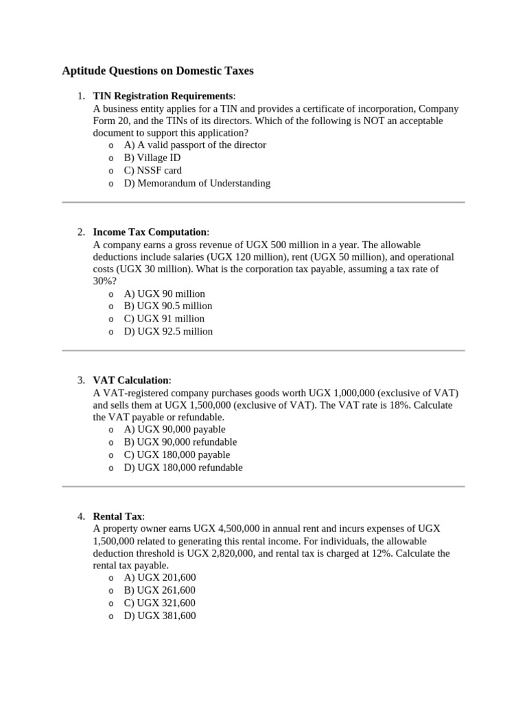 Domestic Tax Computation Questions | PDF | Value Added Tax | Tax Deduction