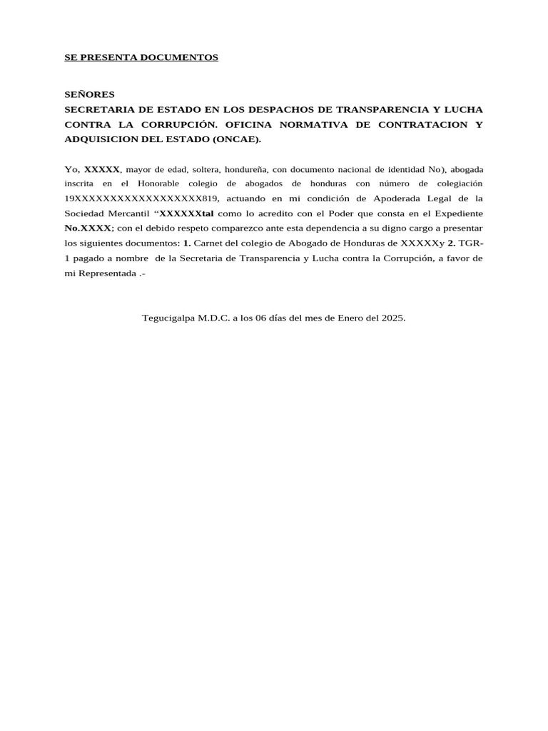 Documentos Presentados a ONCAE | PDF
