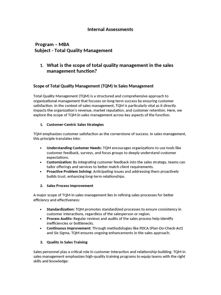 Total Quality Management-Assignment | PDF | Iso 9000 | Quality ...