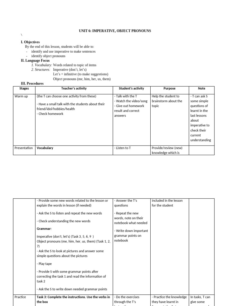 New Grammar 3 - Unit 6 - Imperatives, Object Pronouns | PDF | English ...