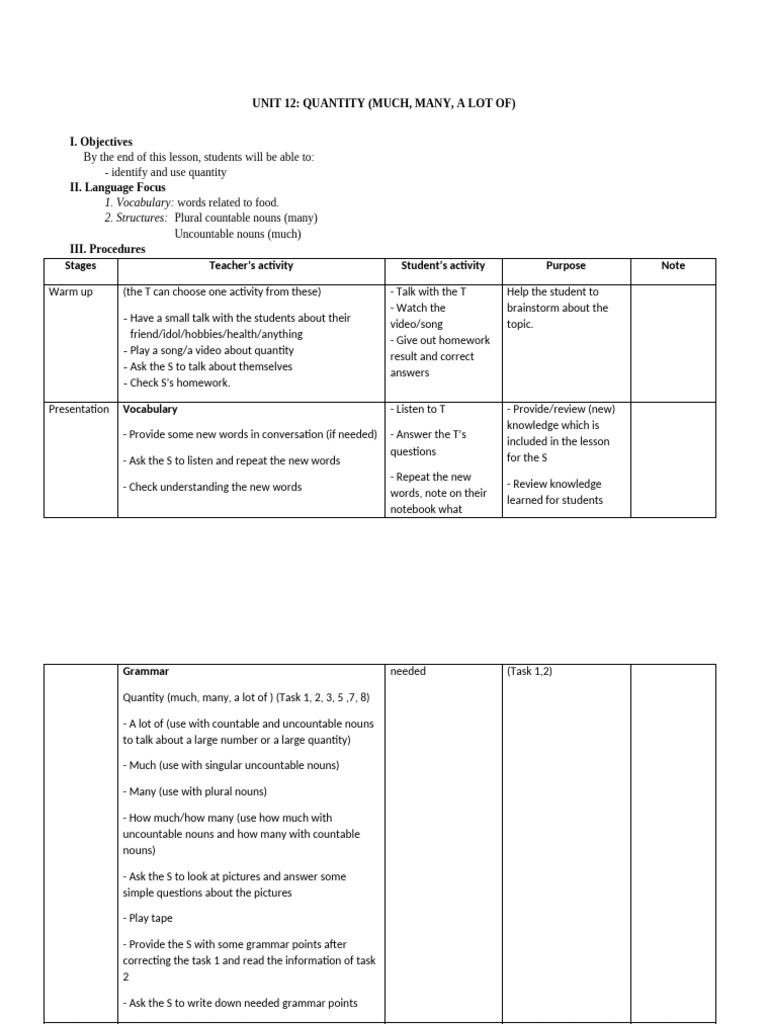New Grammar 3 - Unit 12 - Quantity | PDF | Noun | Plural
