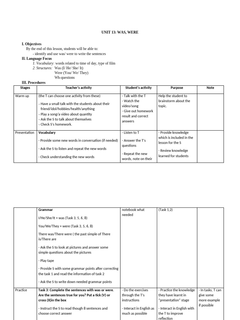 New Grammar 3 - Unit 13 - Was, Were | PDF | Question | Noun