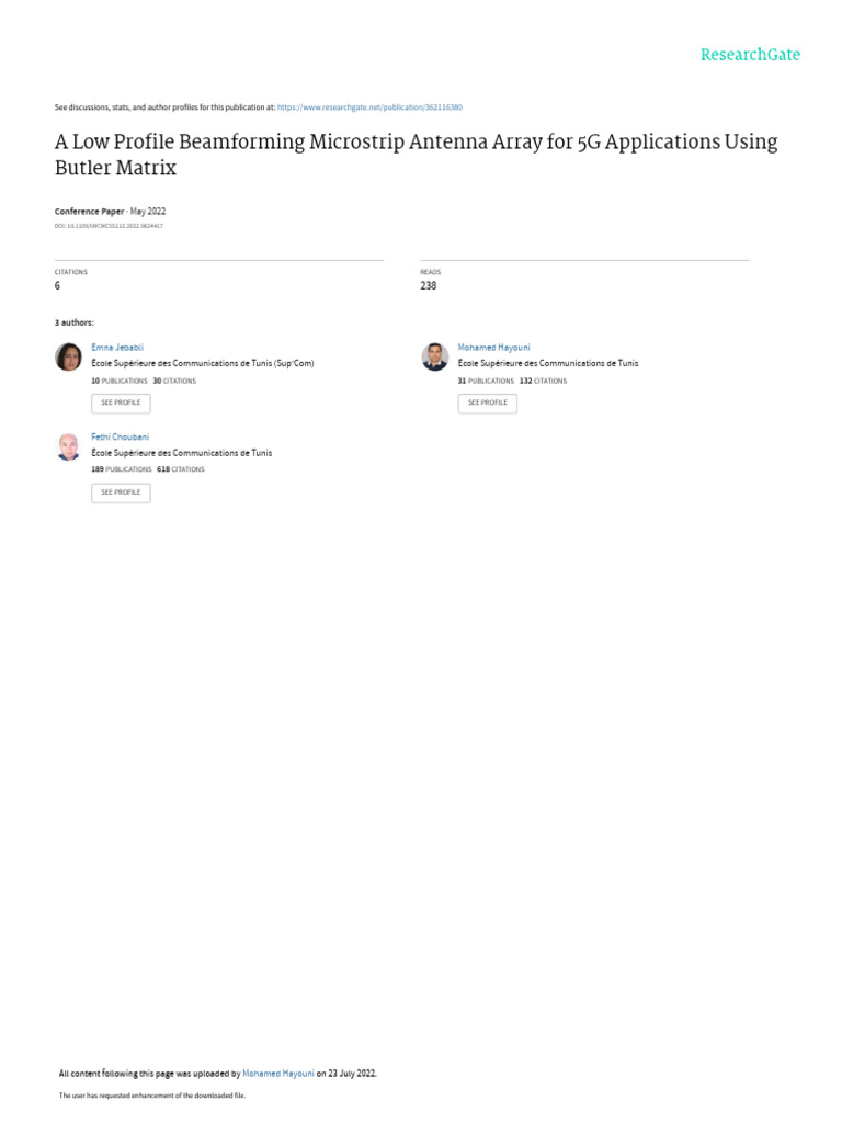 A Low Profile Beamforming Microstrip Antenna Array For 5G Applications Using Butler Matrix | PDF ...