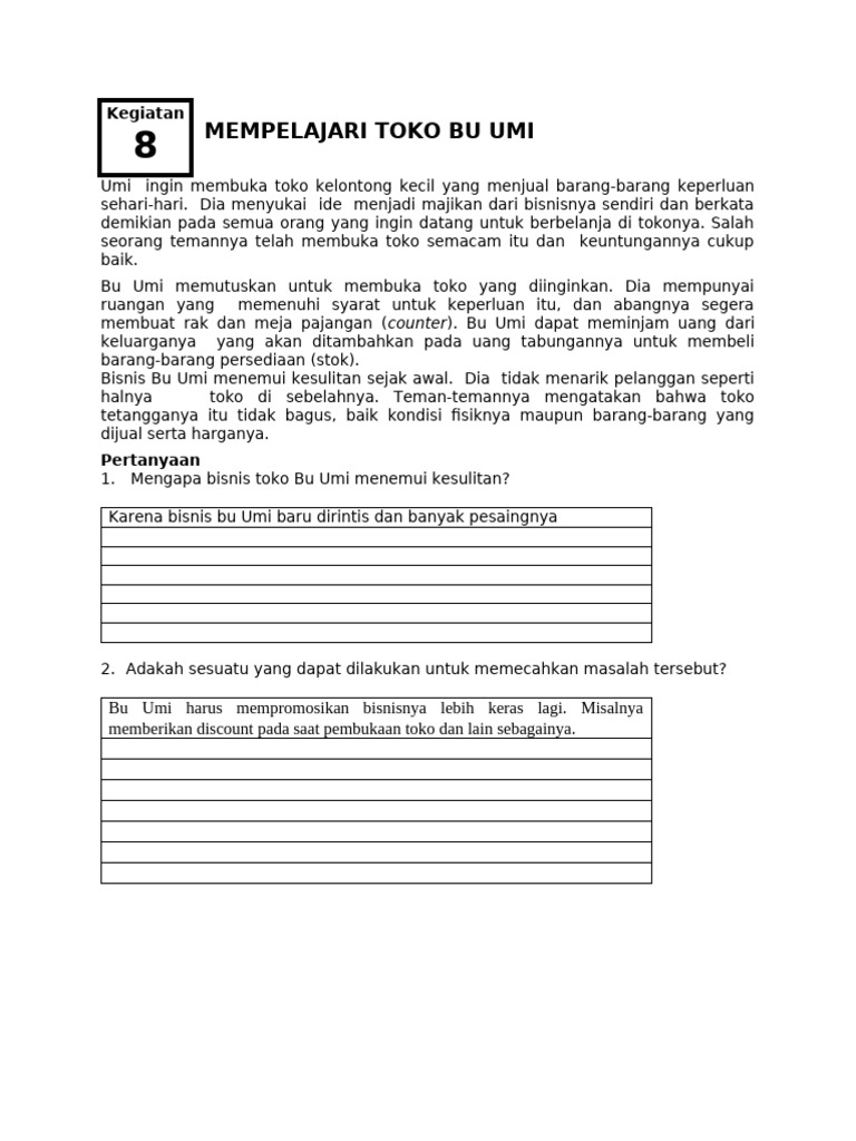 LK 8 Mempelajari Toko Bu Umi | PDF