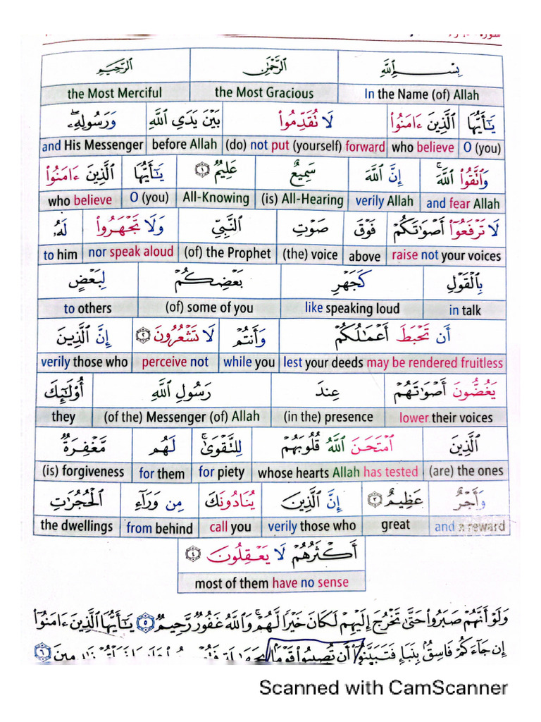 Open Surah Hujurat Full Word To Word | PDF
