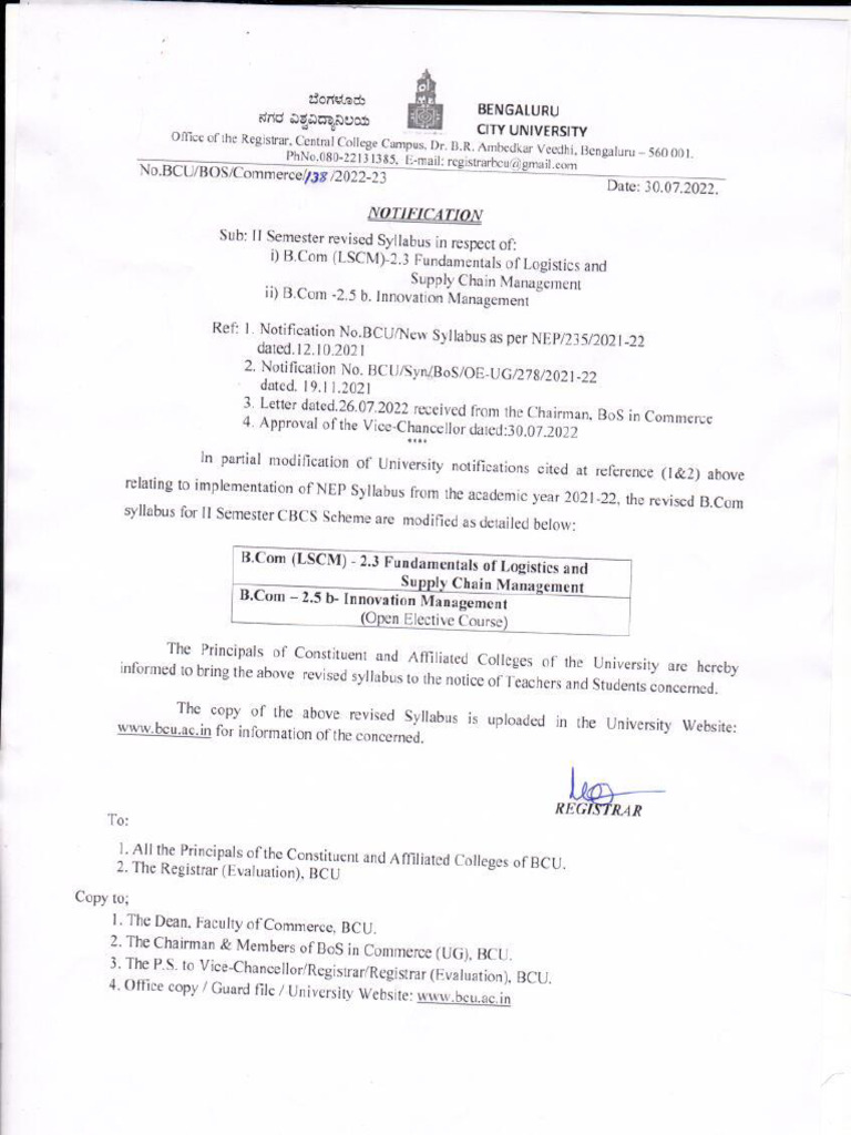 Notification & B.com Syllabus - NEP | PDF