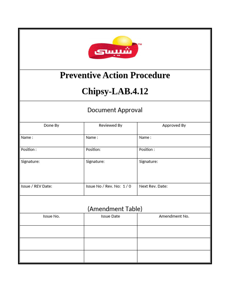 4.12 - Preventive Action Procedure Chipsy-LAB.4.12 | PDF | Evaluation ...