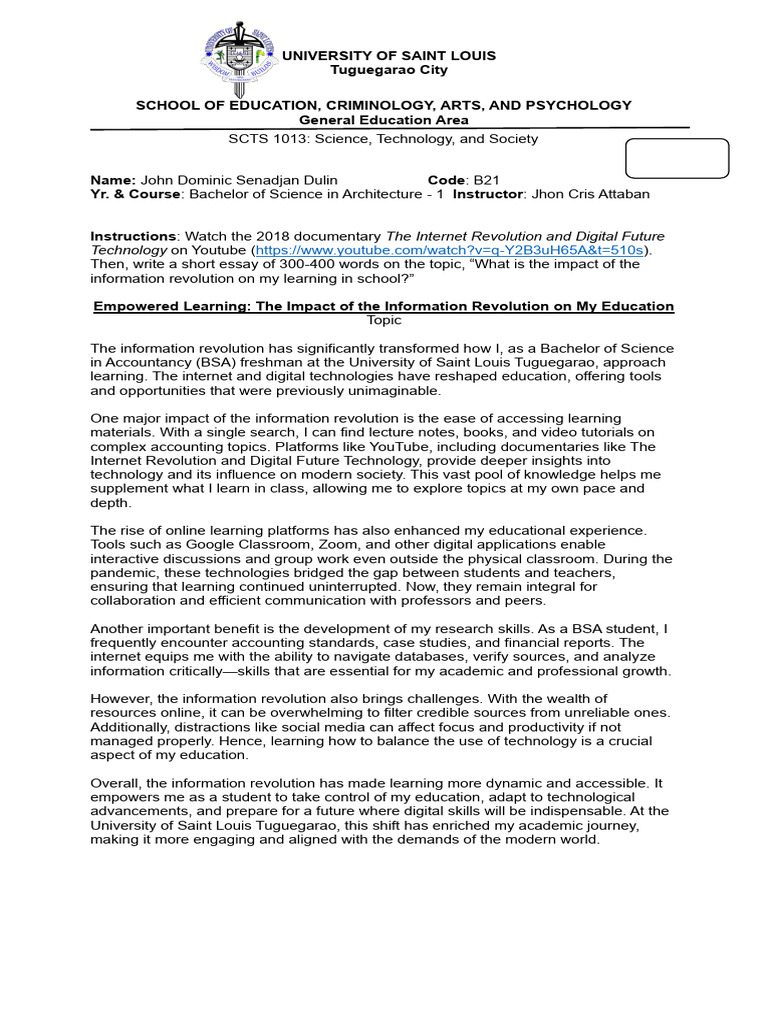 STS LEARNING TASK Finals | PDF | Educational Technology | Behavior ...