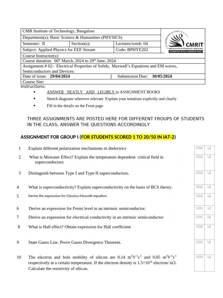 Assignment 2-ECE | PDF | Superconductivity | Electrical Resistivity And Conductivity