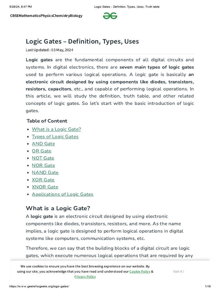 Logic Gates - Definition, Types, Uses, Truth Table | PDF | Logic Gate ...