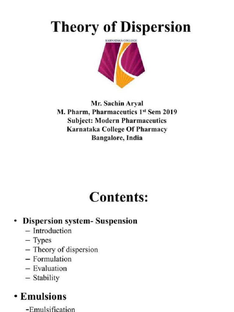 Theories of Dispersion and Pharmaceutical Dispersion | PDF
