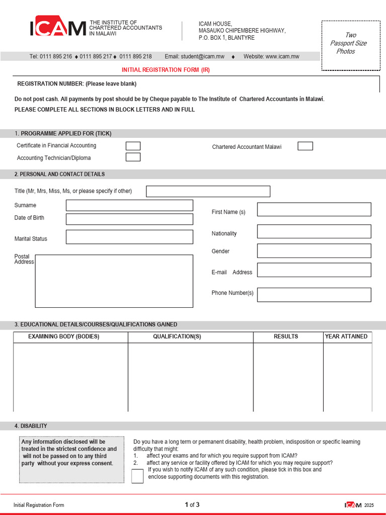 Initial Registration Form 2025 | PDF | Banks