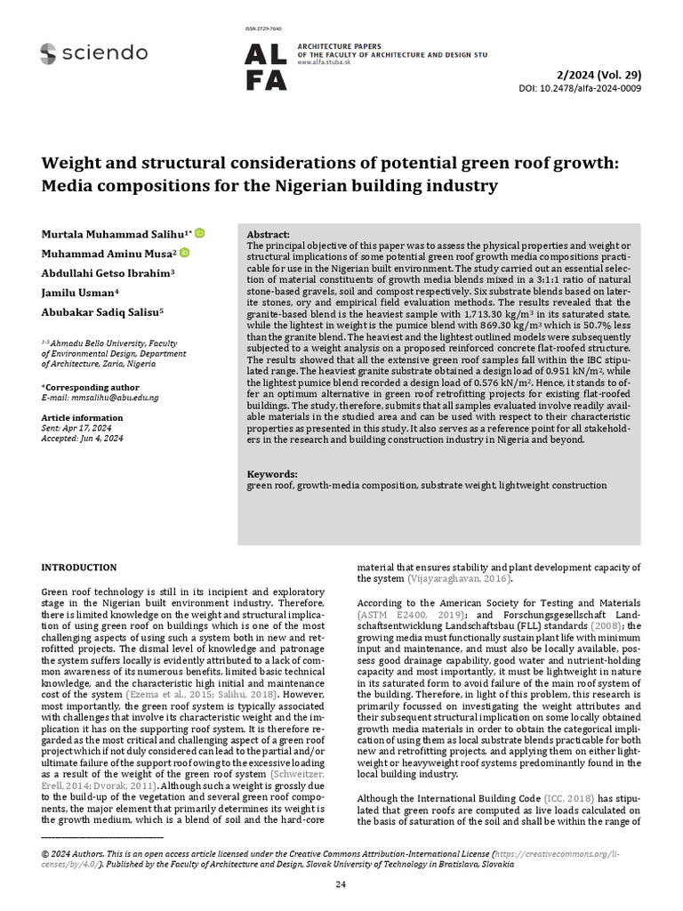 Weight and Structural Considerations of Potential Green Roof Growth ...