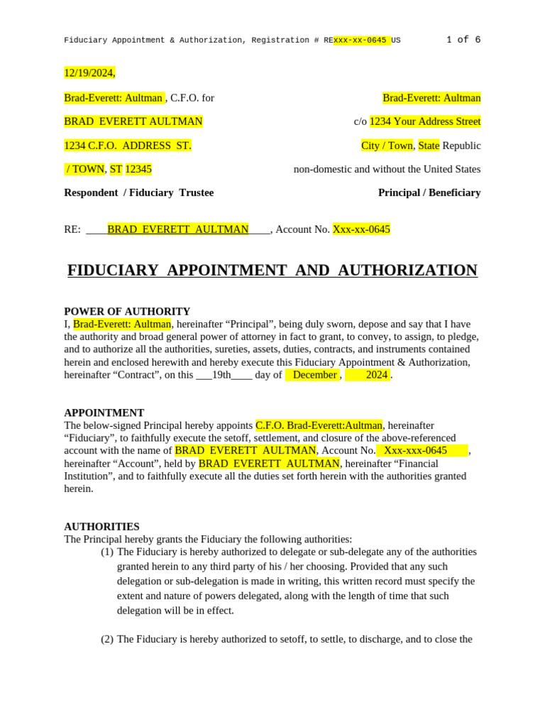 Fiduciaryappointment TEMPLATE | PDF | Fiduciary | Surety