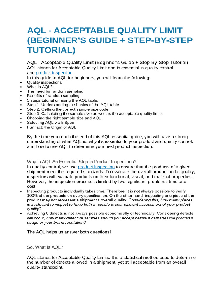 AQL - Acceptable Quality Limit 2 | PDF | Sampling (Statistics) | Sample Size Determination