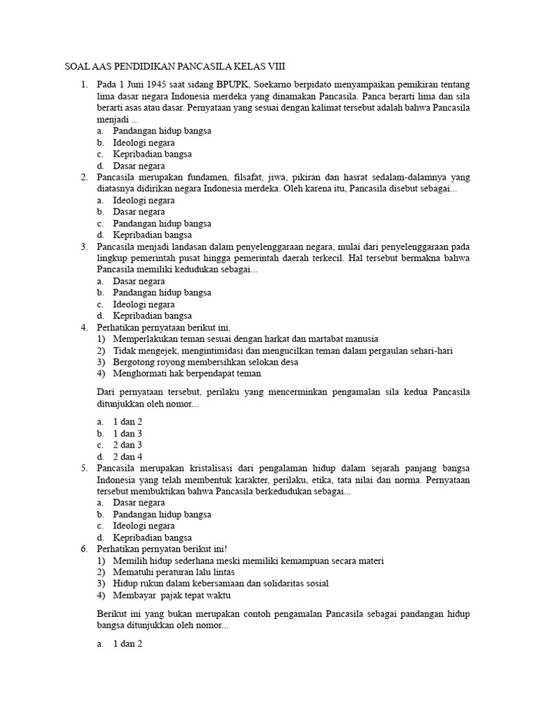 Soal Pendidikan Pancasila Kelas Viii | PDF