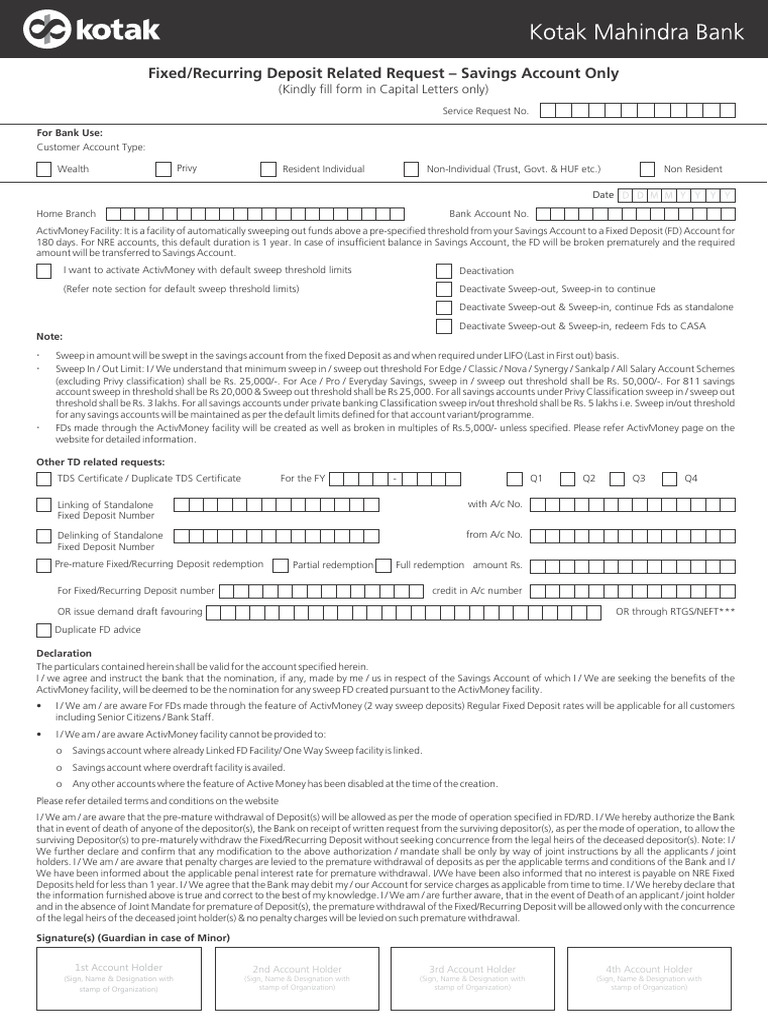 Term Deposit Related Requests Form SB Form | PDF | Banking | Financial ...