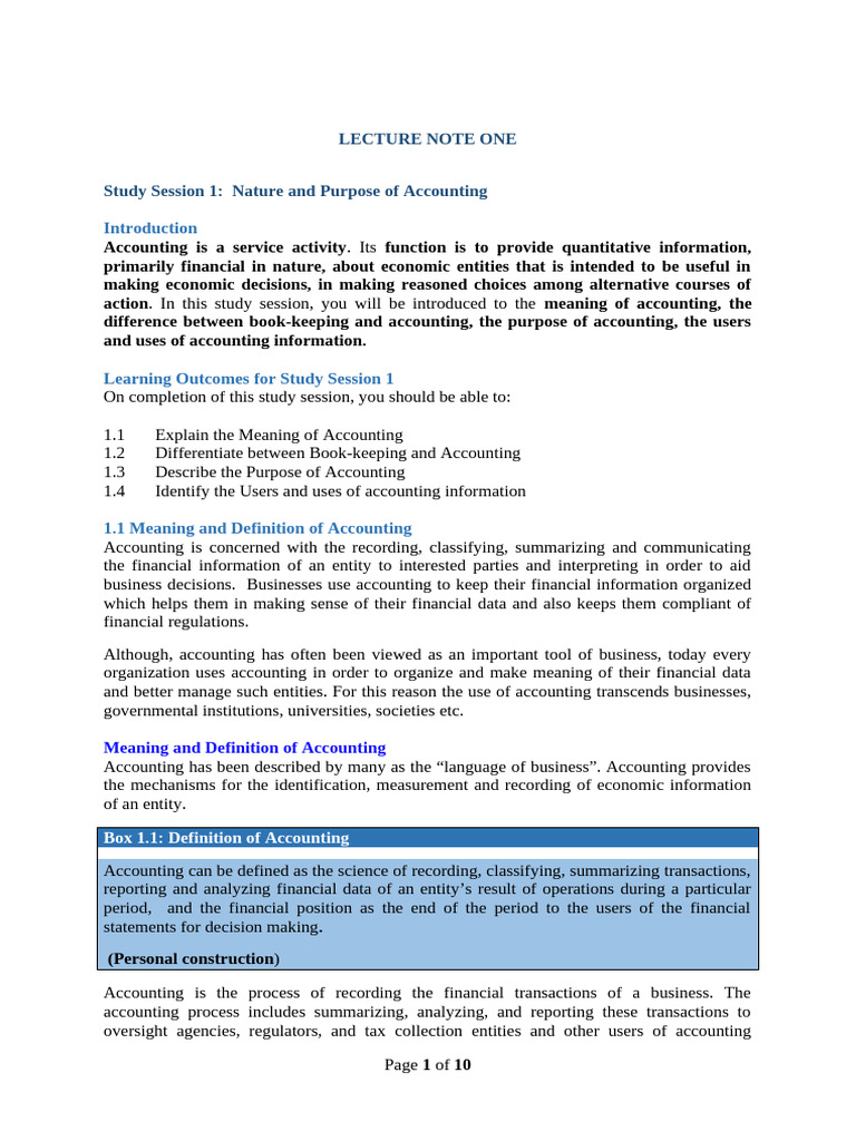 Lecture Note One | PDF | Bookkeeping | Accounting