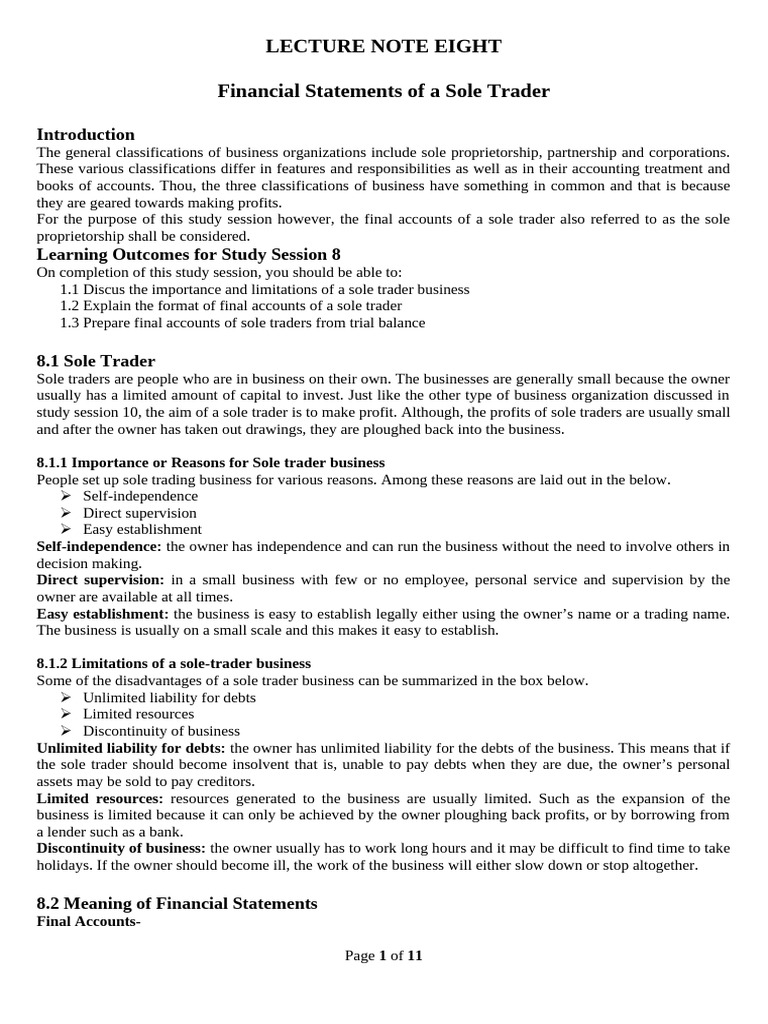 Lecture Note Eight | PDF | Debits And Credits | Balance Sheet