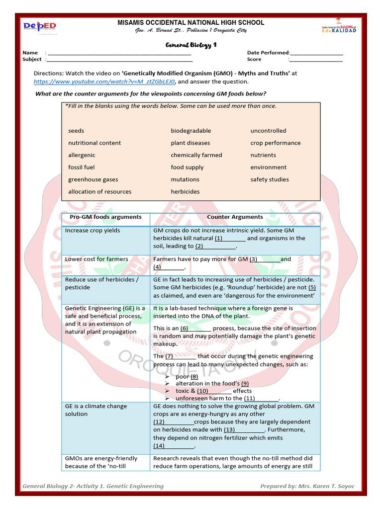 Genetic Engineering Activity | PDF | Genetic Engineering | Genetically ...