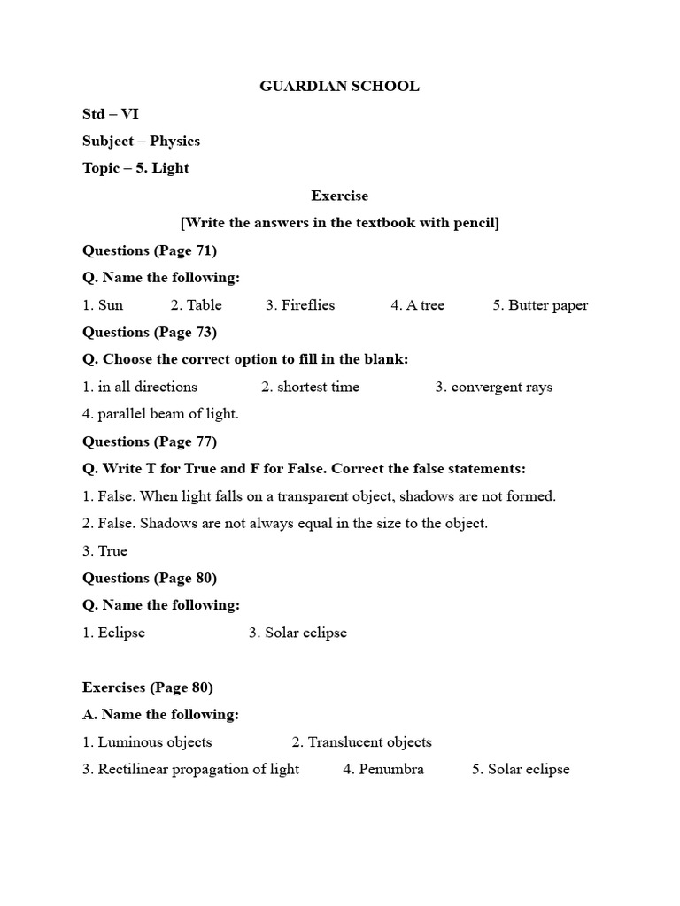 5. LIGHT - EXERCISE | PDF | Shadow | Eclipse