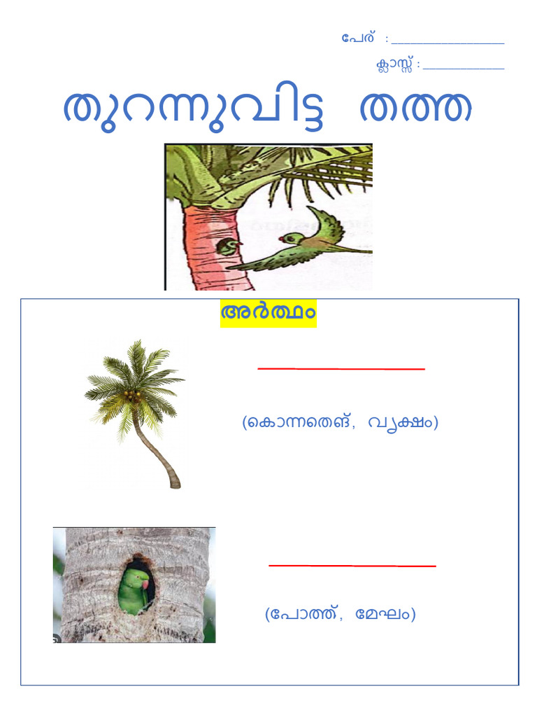 Malayalam Modified Question Paper - Thurannu Vitta Thatha | PDF