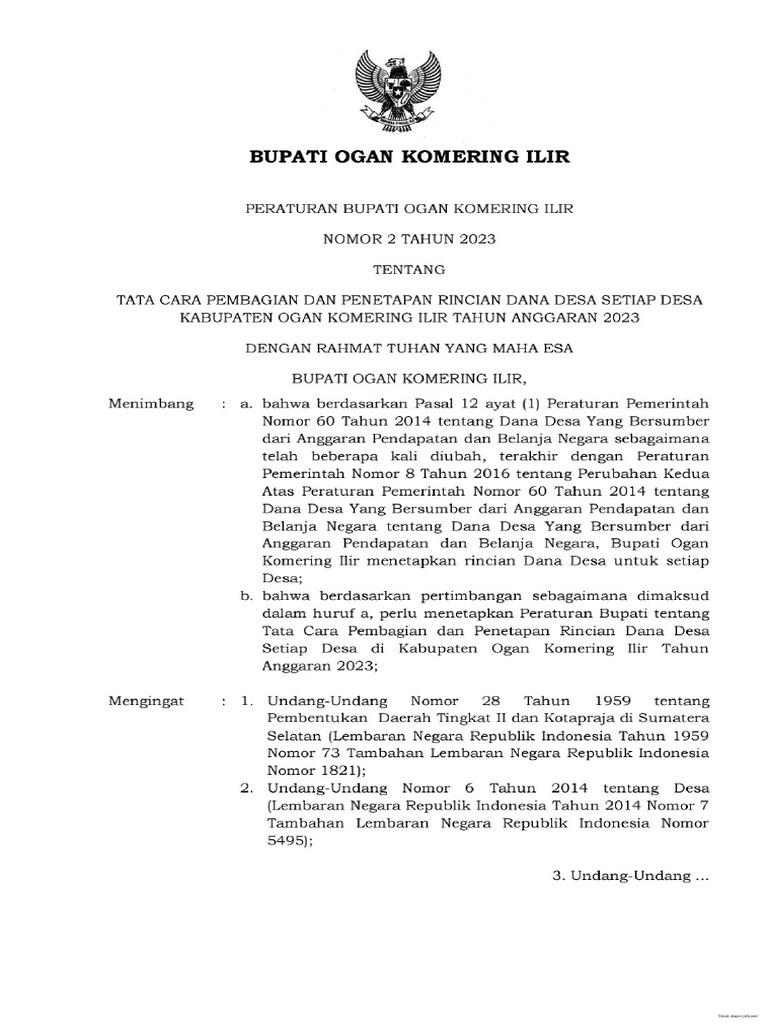 Perbup DD 2023 Kab. OKI Fix | PDF