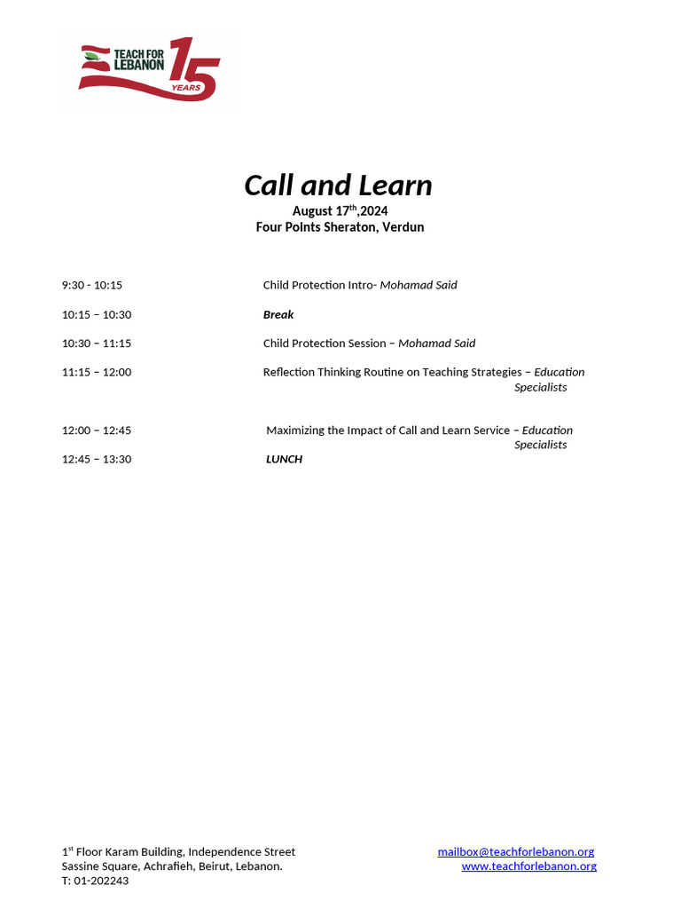 AGenda - Call and Learn - August 17 | PDF