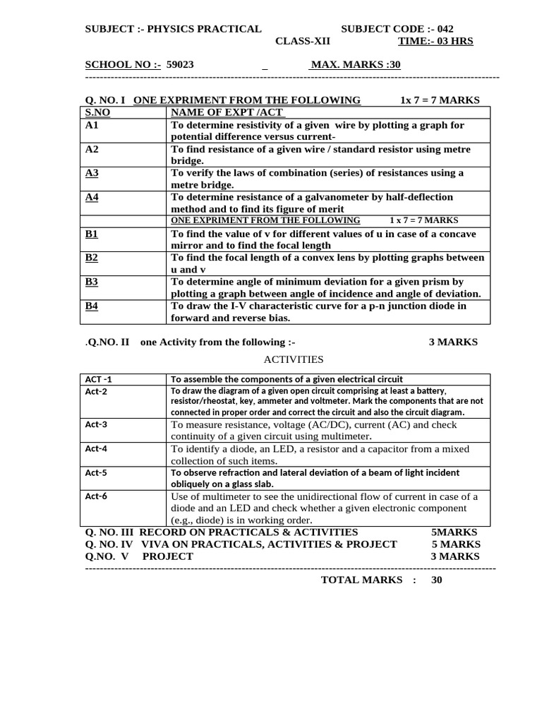Physics Practical QP-2024-2025 - Model | PDF | Electrical Network | Diode
