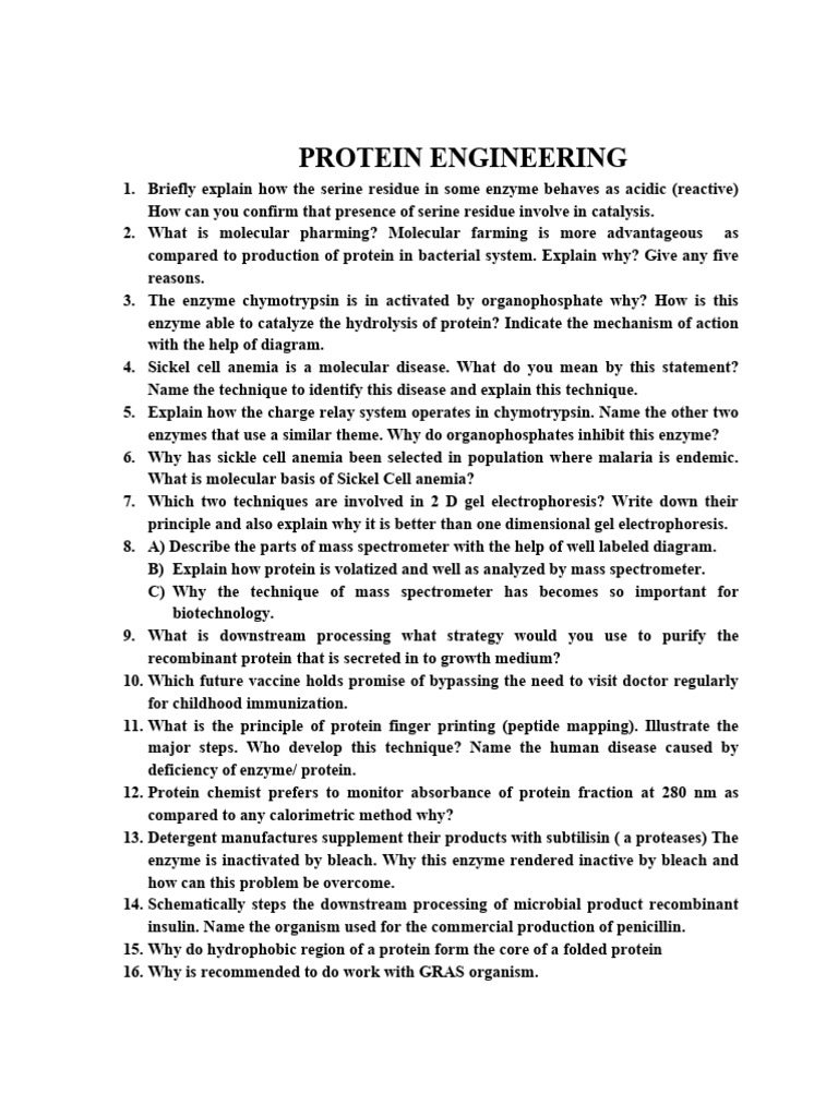 Protein Engineering Questions | PDF | Proteins | Enzyme