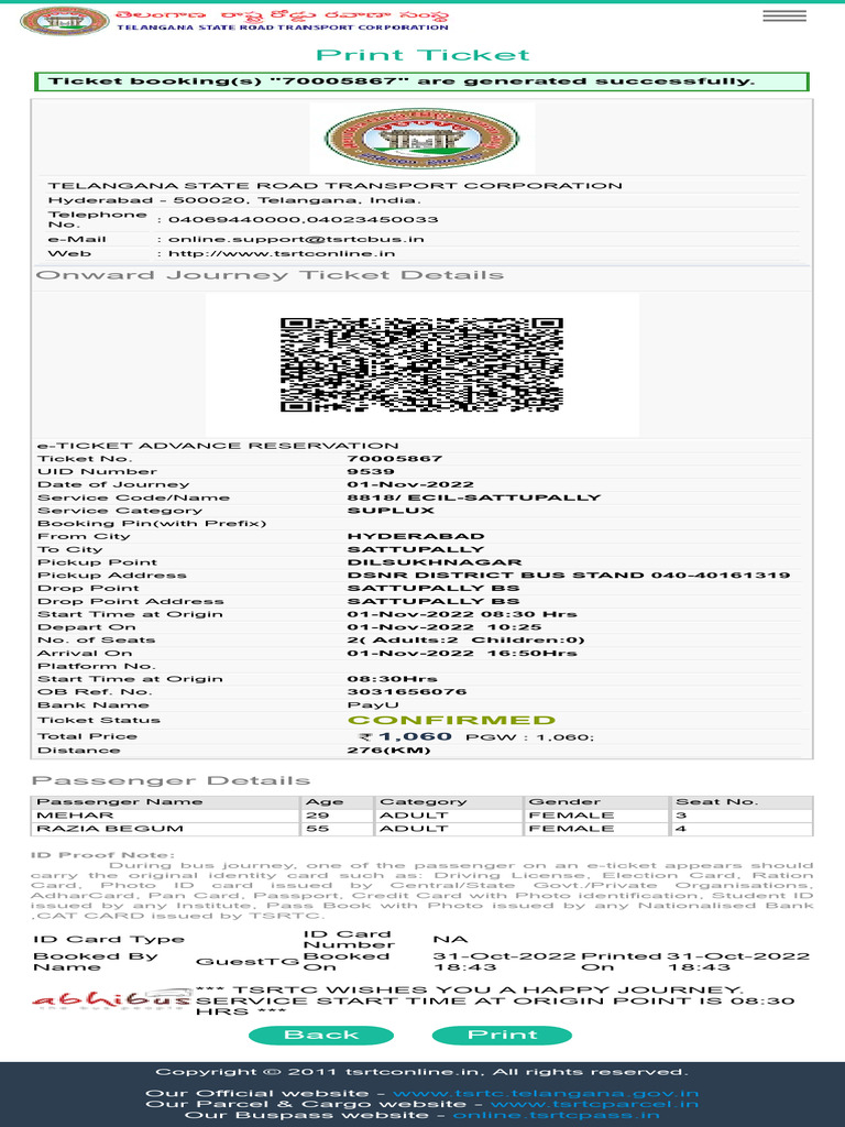 TSRTC Official Website For Online Bus Ticket Book 3 | PDF | Identity Document | Government And ...
