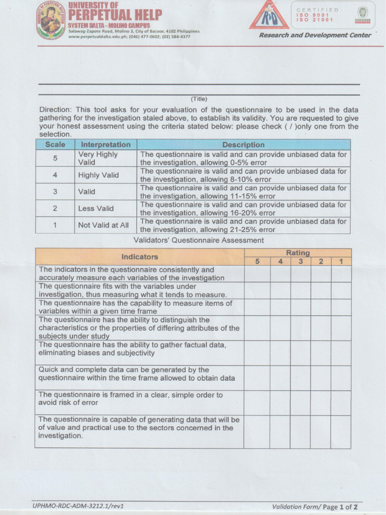 Questionnaire-Validation For Thesis | PDF