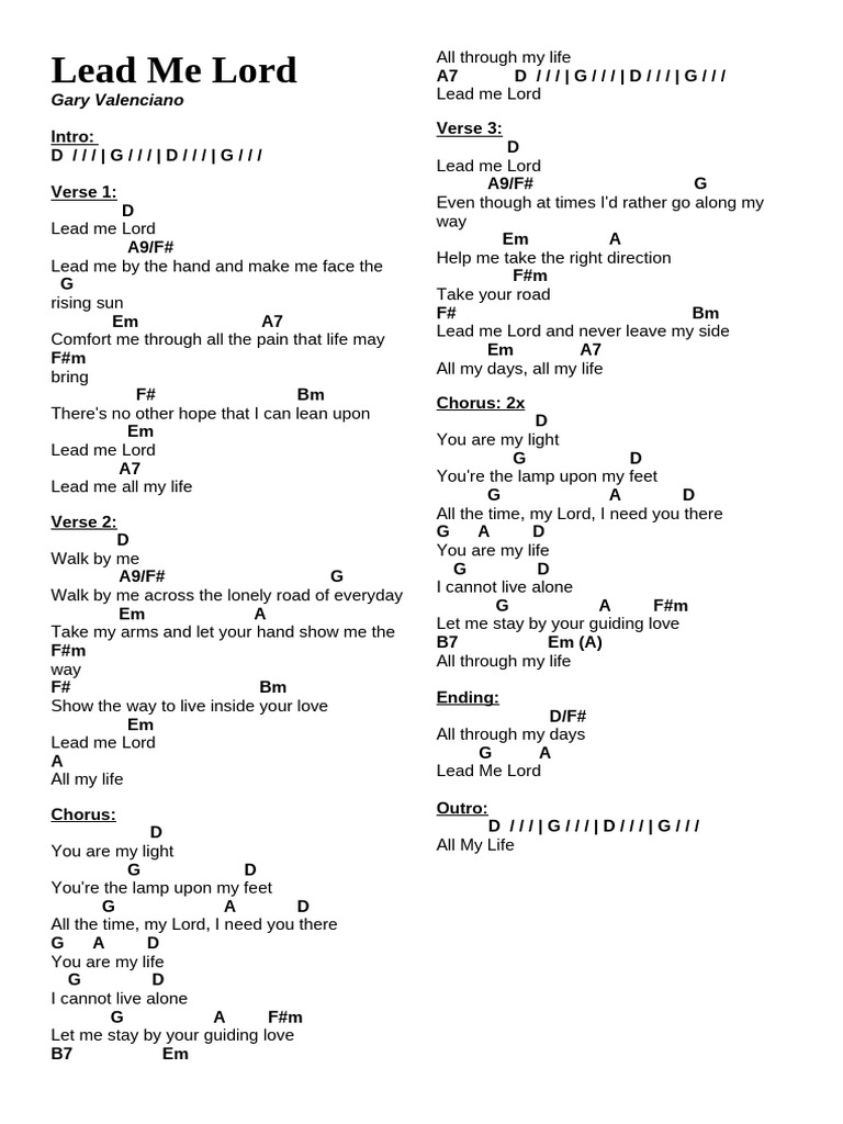 Lead Me Lord Lyrics by Gary Valenciano | PDF | Song Structure | Vocal Music