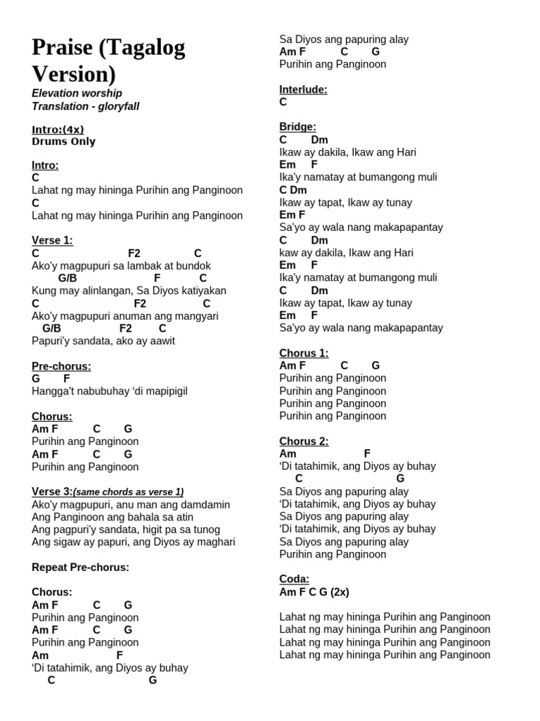 Praise Tagalog Version Gloryfall CHORDS | PDF
