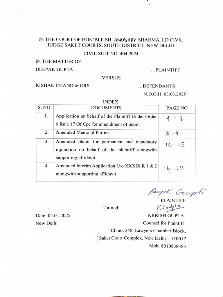 Amendment Application in Civil Suit 404/2024 | PDF | Lawsuit ...