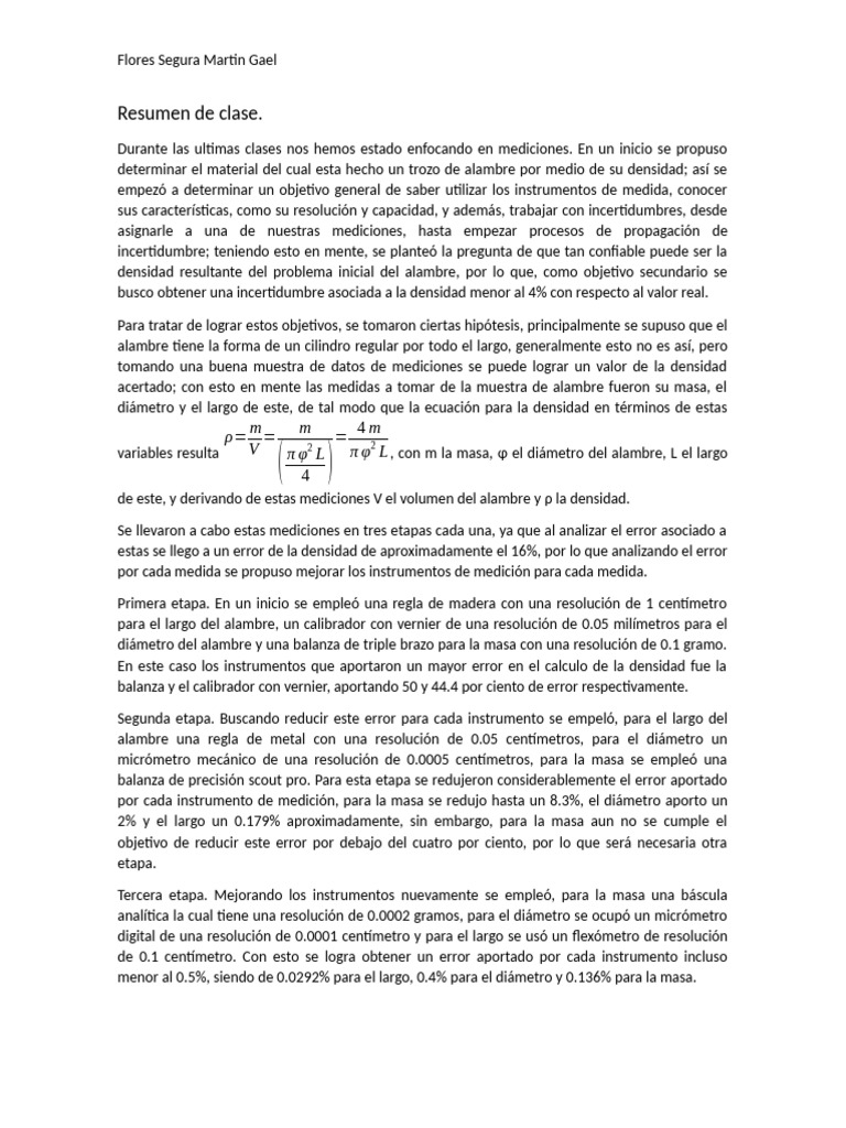 Resumen de clase LAB | PDF | Balanza | Densidad